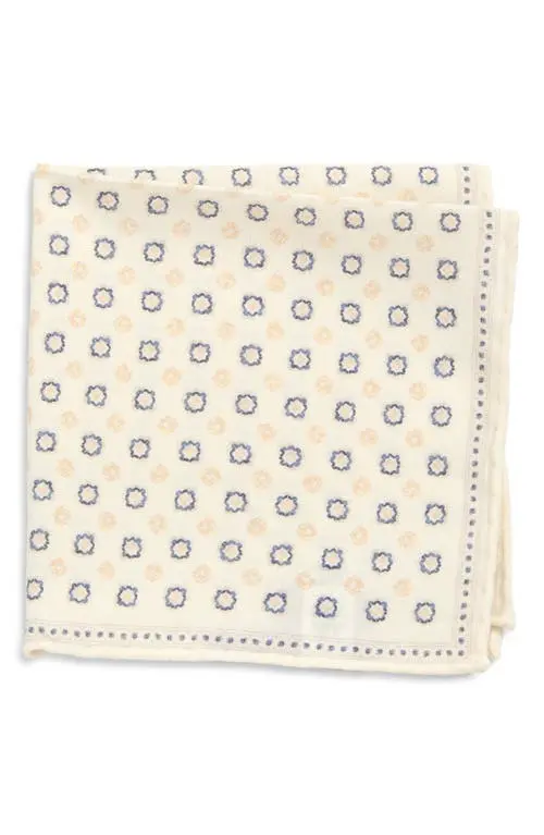 Eleventy Medallion Wool & Cotton Muslin Pocket Square - Ivory/corndr