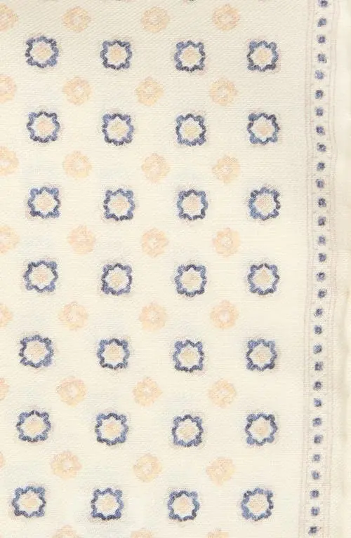 Eleventy Medallion Wool & Cotton Muslin Pocket Square - Ivory/corndr