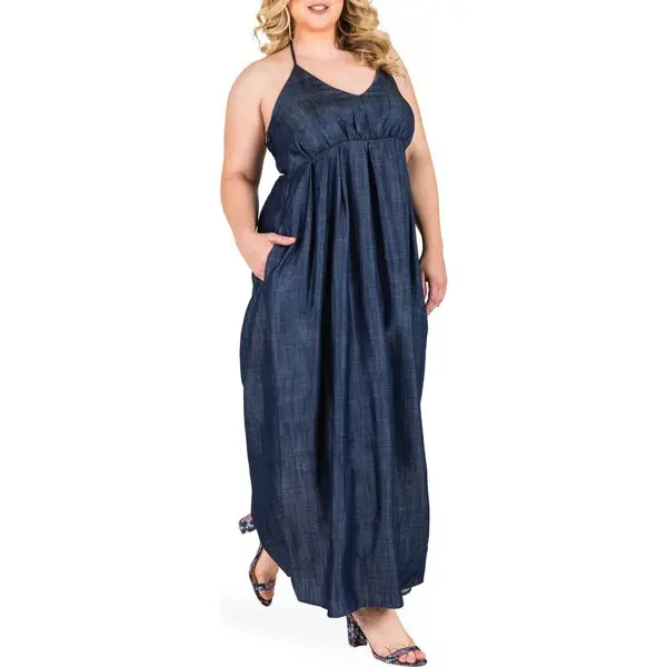 STANDARDS & PRACTICES Maui Maxi Chambray Halter Dress