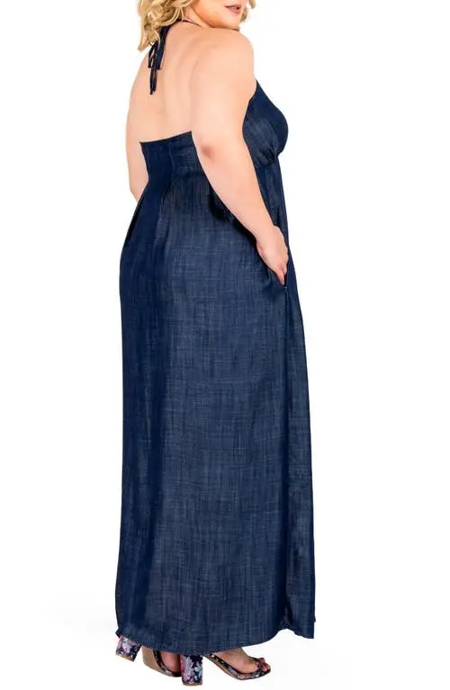STANDARDS & PRACTICES Maui Maxi Chambray Halter Dress
