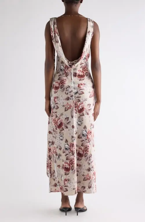 Acne Studios Floral Print Draped Cowl Neck Midi Dress