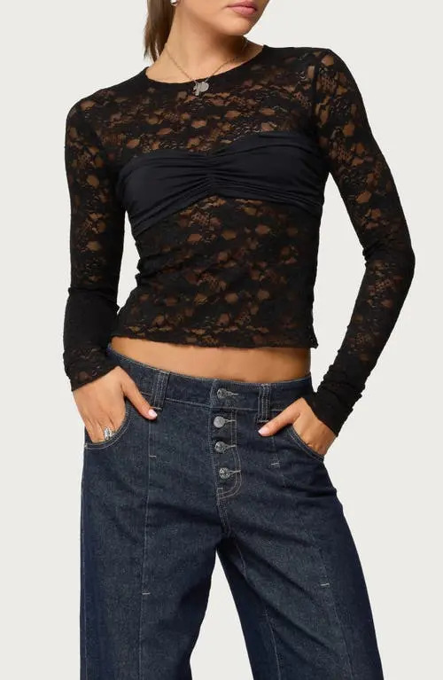 EDIKTED Rosette Lace Long Sleeve Top - Black