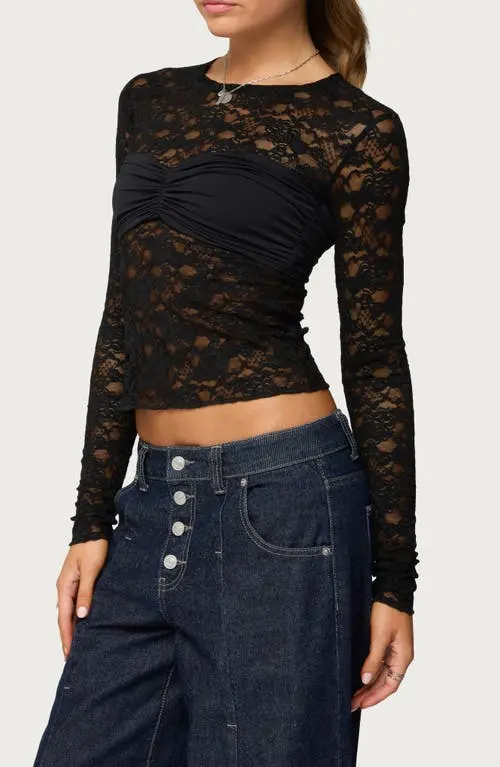 EDIKTED Rosette Lace Long Sleeve Top - Black
