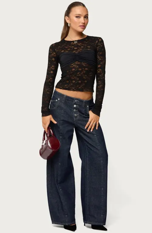 EDIKTED Rosette Lace Long Sleeve Top - Black