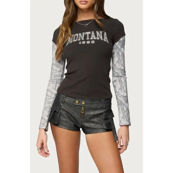 EDIKTED Layered Long Sleeve Graphic T-shirt