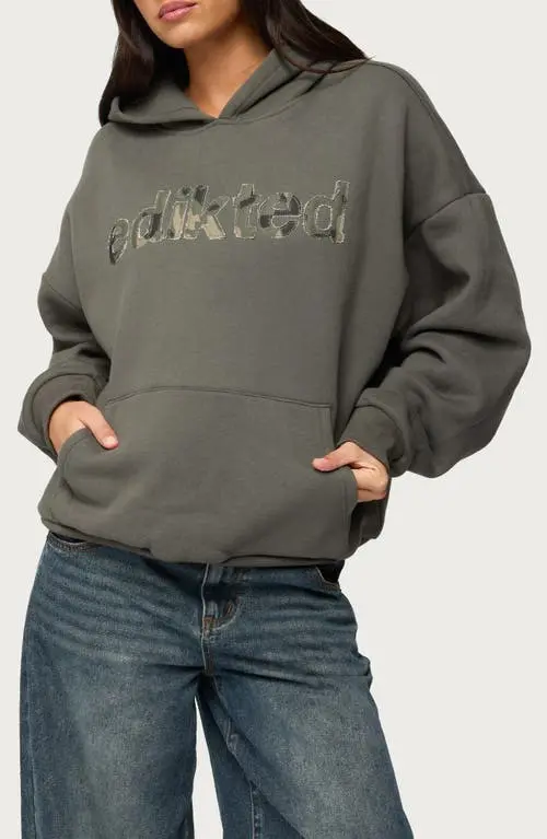 EDIKTED Oversized Hoodie With Camo Lettering