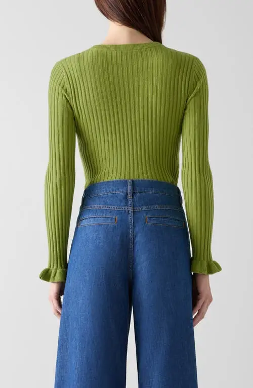 LK BENNETT Yara Ruffle Cuff Ribbed Crewneck Sweater