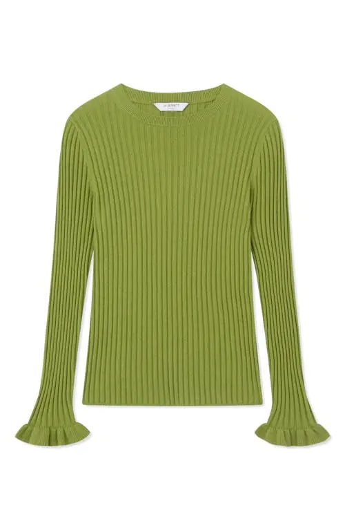 LK BENNETT Yara Ruffle Cuff Ribbed Crewneck Sweater