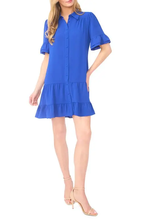 CECE DUPRAZ Ruffle Sleeve Mini Shirtdress - Deep Royal Blue
