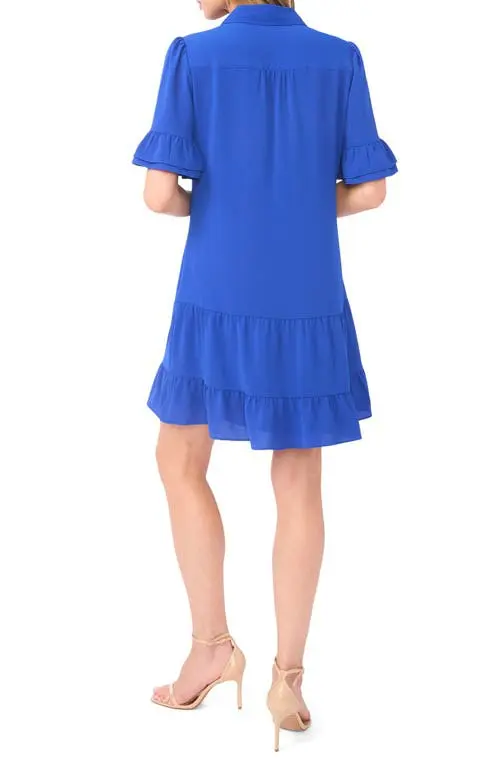 CECE DUPRAZ Ruffle Sleeve Mini Shirtdress - Deep Royal Blue