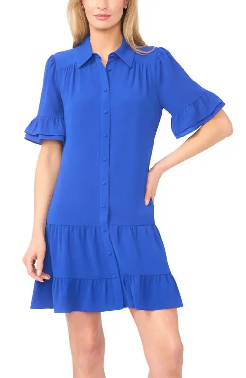 CECE DUPRAZ Ruffle Sleeve Mini Shirtdress - Deep Royal Blue