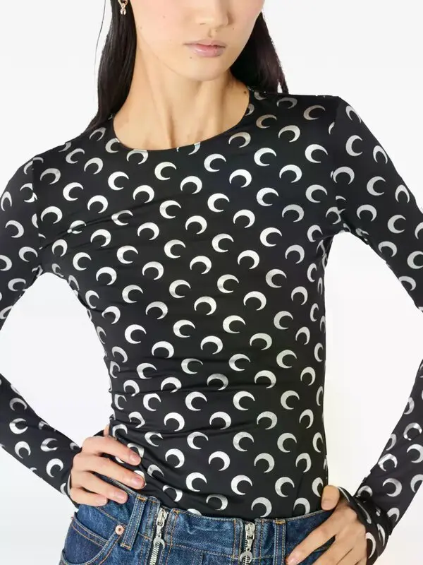 MARINE SERRE Signature Moon Print Long Sleeve Top