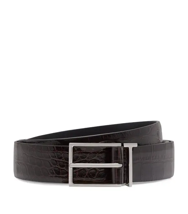 TOM FORD Leather Crocodile-debossed Belt - Brown