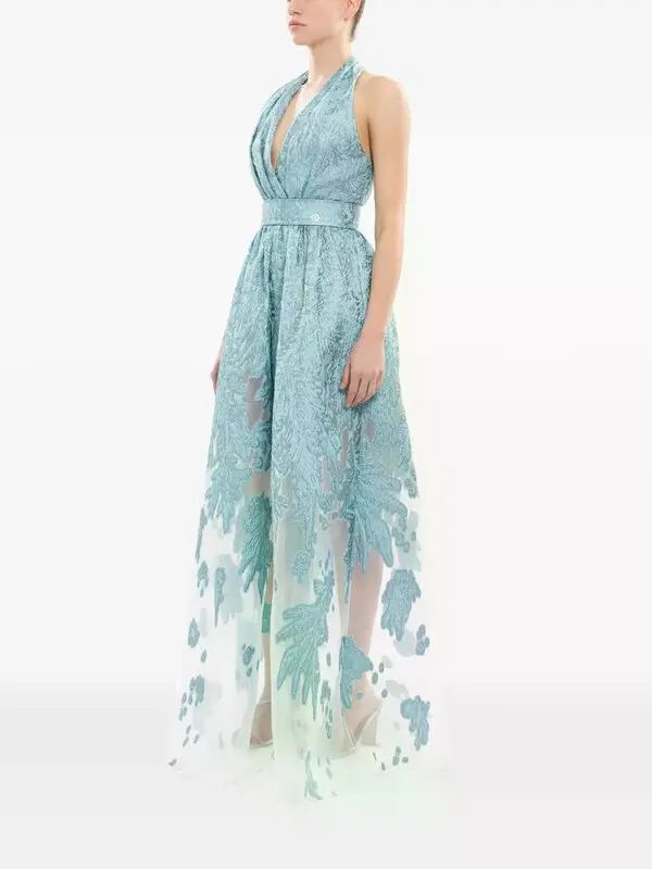 SAIID KOBEISY V-neck Brocade Jumpsuit