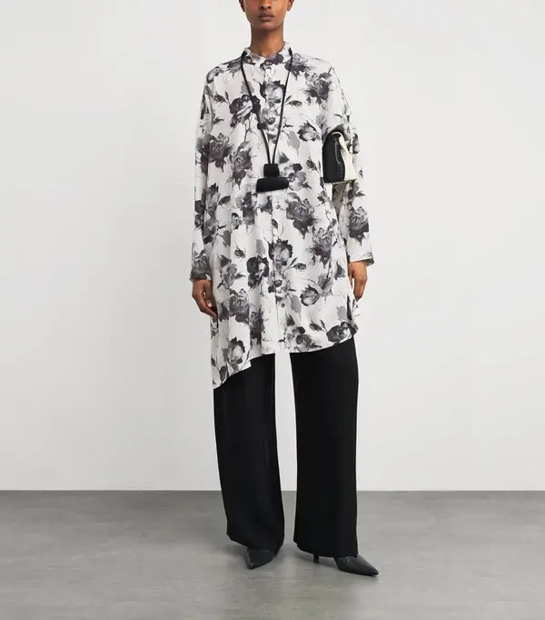 Eskandar Silk Floral Longline Shirt