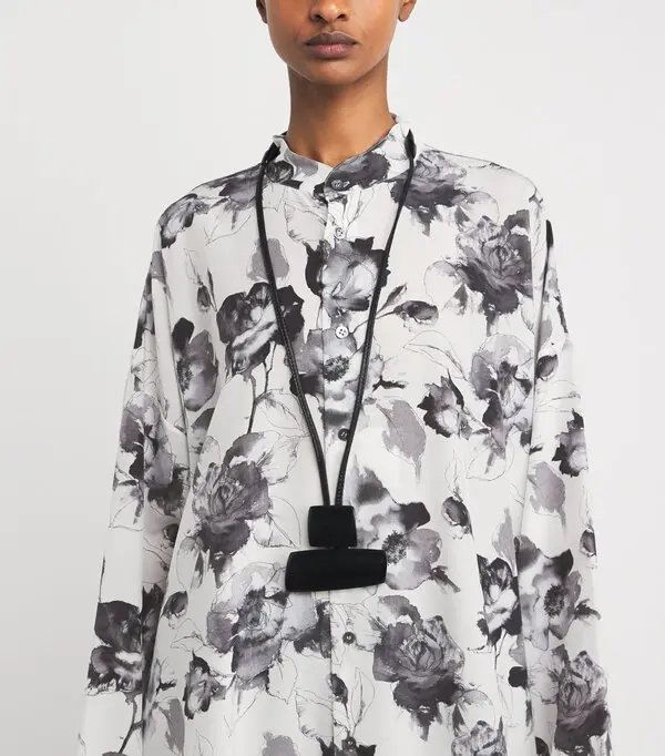 Eskandar Silk Floral Longline Shirt