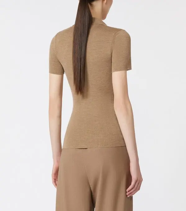 Max Mara Virgin Wool Collared Top - Gold