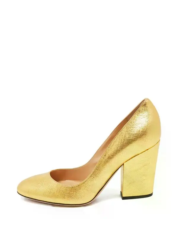 SERGIO ROSSI Textured-leather Round-toe Heeled Pumps - Yellow