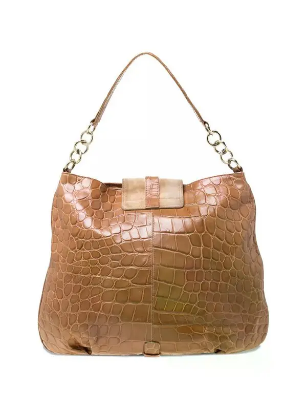 Furla Suede Croc-embossed Leather Shoulder Bag