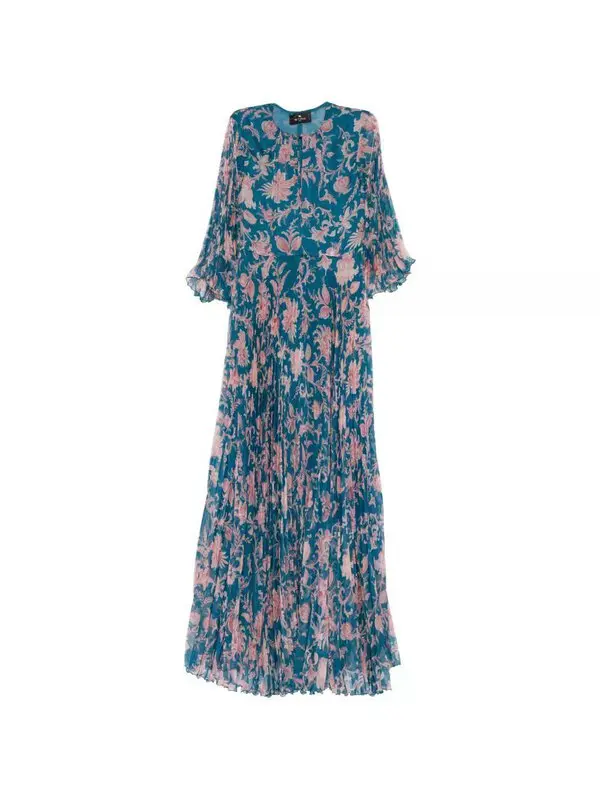 Etro Floral-pattern Pleated Dress - Blue