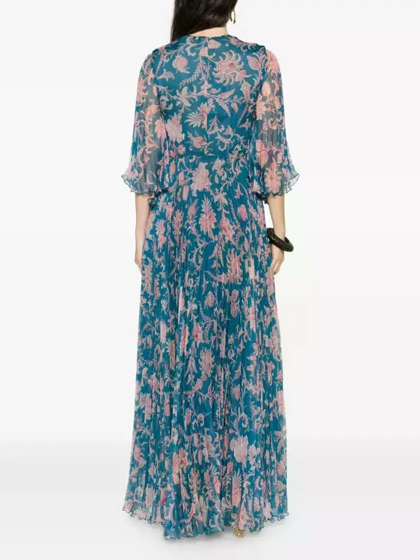 Etro Floral-pattern Pleated Dress - Blue