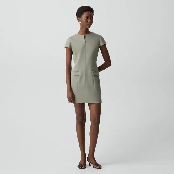 Theory Zip Mini Dress In Wool Gabardine