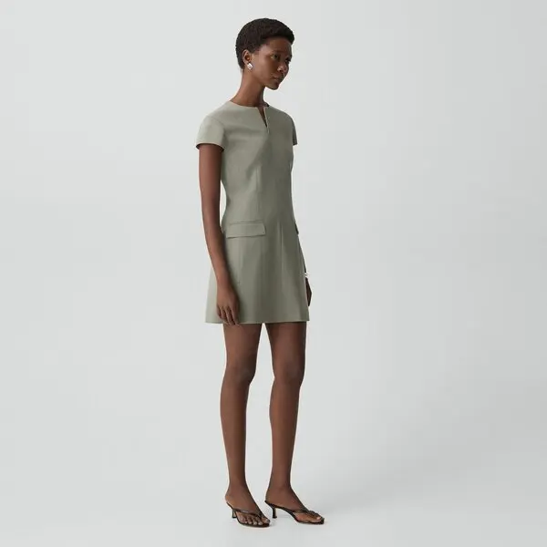 Theory Zip Mini Dress In Wool Gabardine