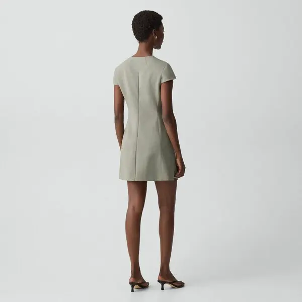 Theory Zip Mini Dress In Wool Gabardine