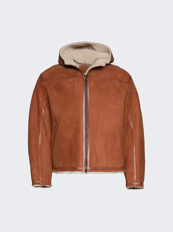 THE ELDER STATESMAN Shearling Hoodie Jacket - Camel
