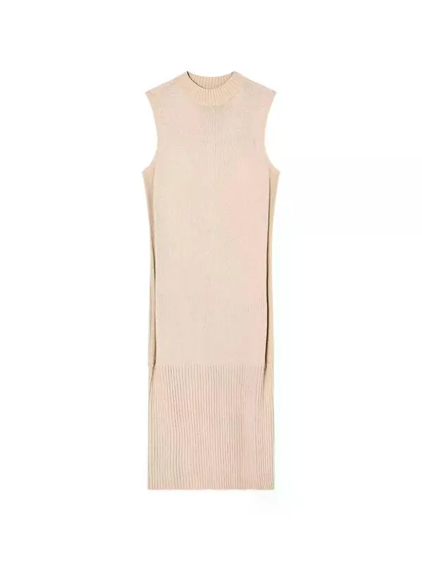 Armani Exchange Ribbed Sleeveless Midi Dress - Neutrals