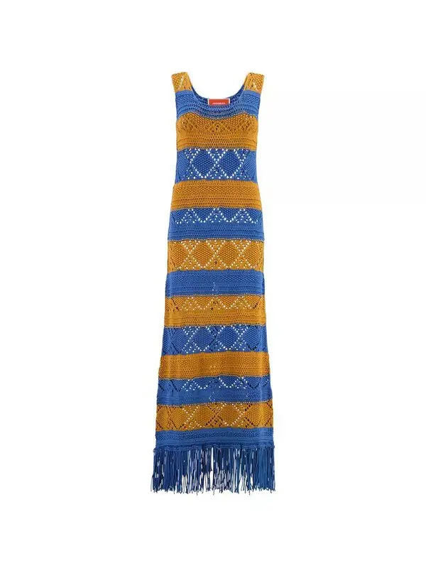 La DoubleJ Open Stitch Fringed Dress - Blue