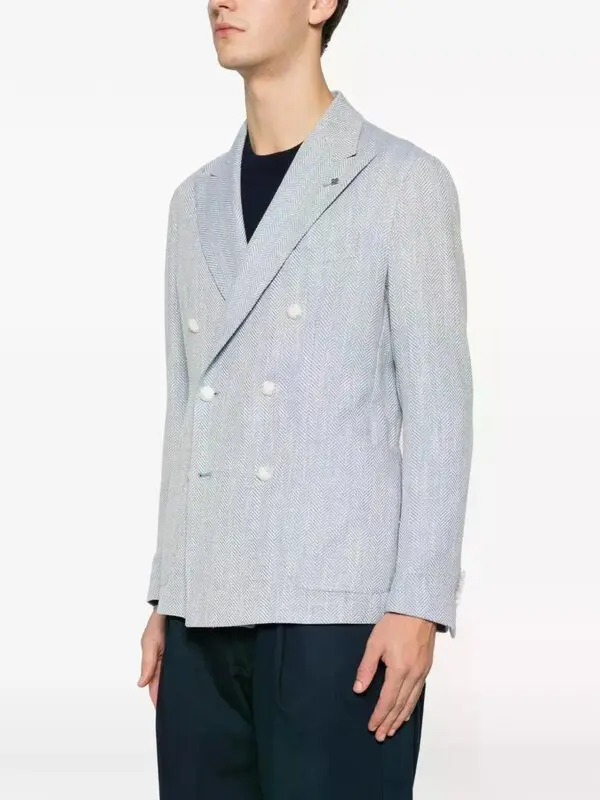 Tagliatore Double-breasted Herringbone Blazer - Blue