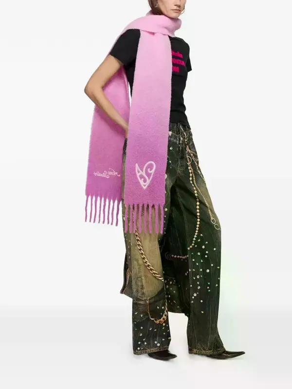 Acne Studios Logo Fringed Scarf - Pink