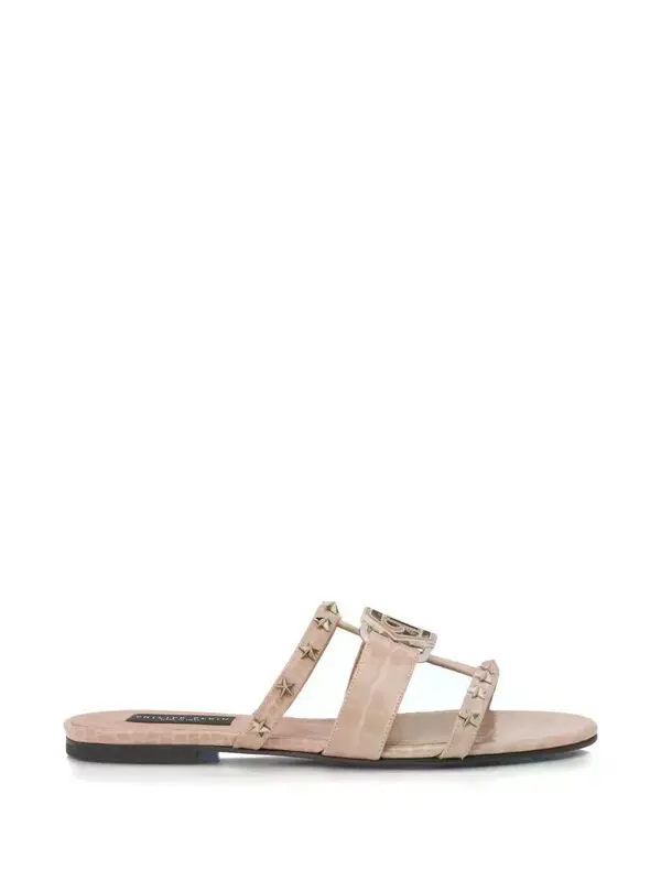 Philipp Plein Croc Effect Slide Sandals With Star Embellishments - Neutrals