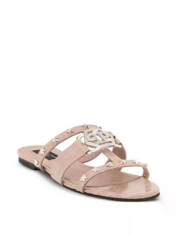 Philipp Plein Croc Effect Slide Sandals With Star Embellishments - Neutrals