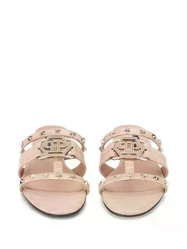 Philipp Plein Croc Effect Slide Sandals With Star Embellishments - Neutrals