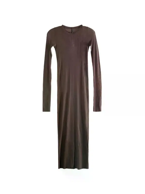 Rick Owens Long-sleeved Ribbed Midi Dress - Brown