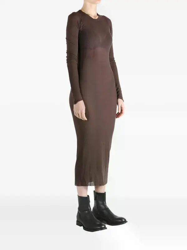 Rick Owens Long-sleeved Ribbed Midi Dress - Brown