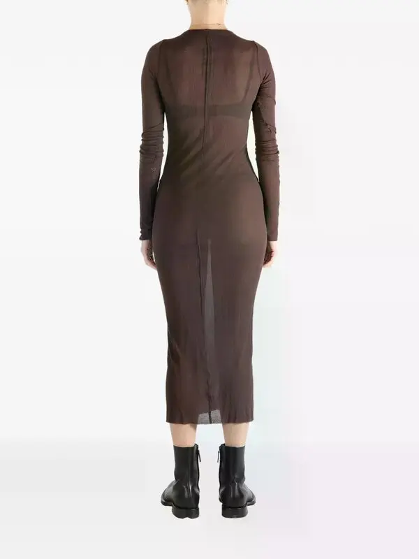 Rick Owens Long-sleeved Ribbed Midi Dress - Brown