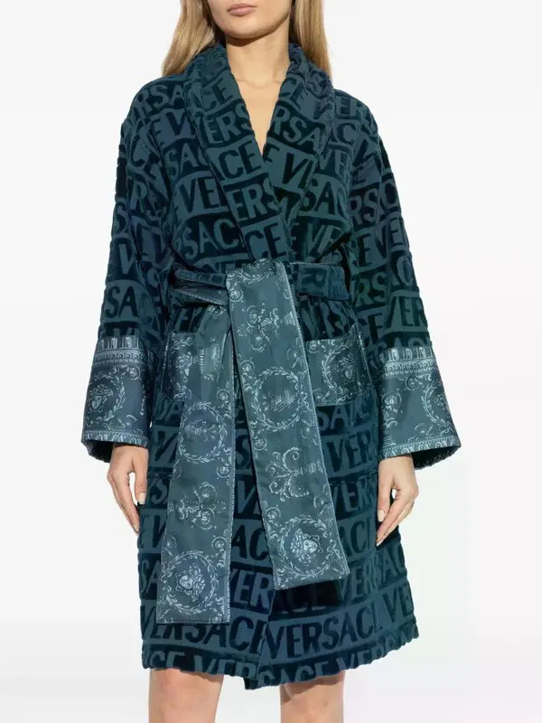 Versace Logo-pattern Belted Robe
