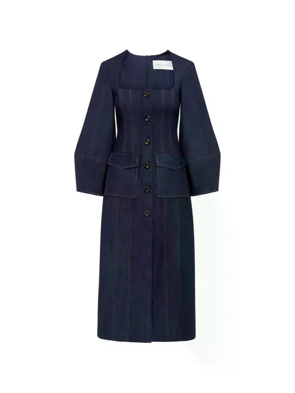 Florence & Fortitude Square Neck Button Dress - Blue