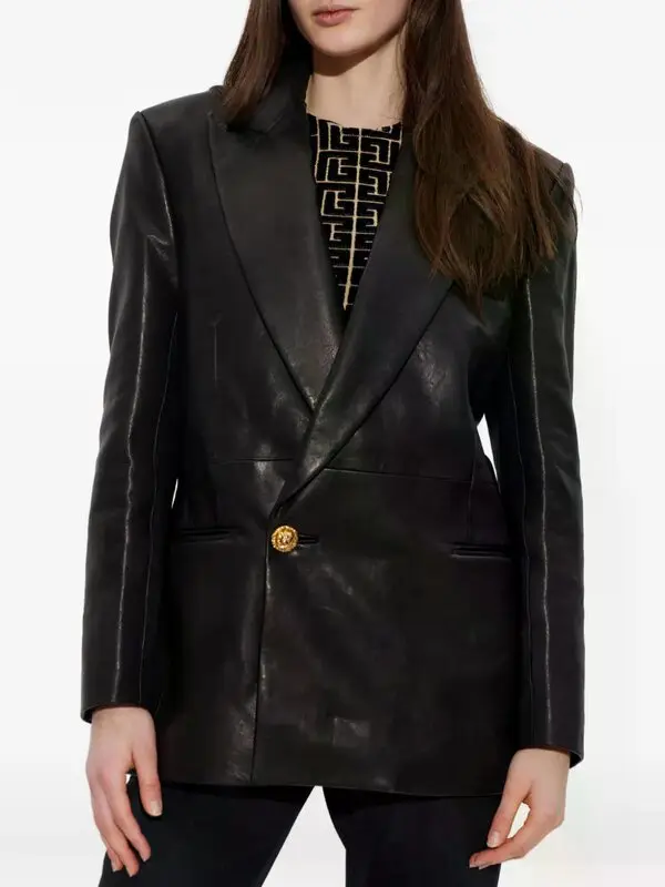 Balmain Lion-button Leather Jacket