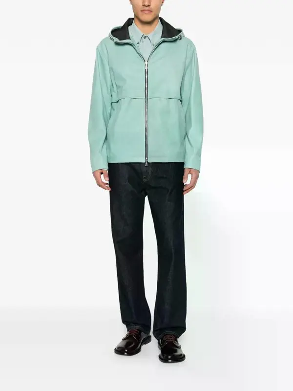 Tagliatore Hooded Leather Jacket - Green