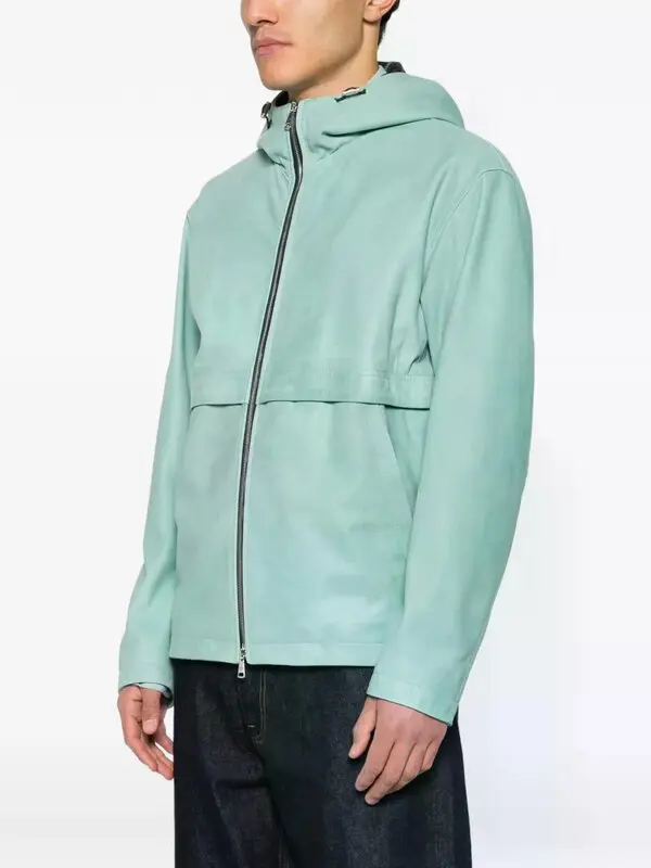 Tagliatore Hooded Leather Jacket - Green