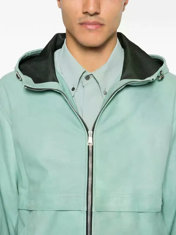 Tagliatore Hooded Leather Jacket - Green