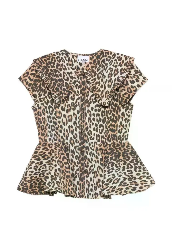 GANNI Ruffled Leopard-print Top - Brown