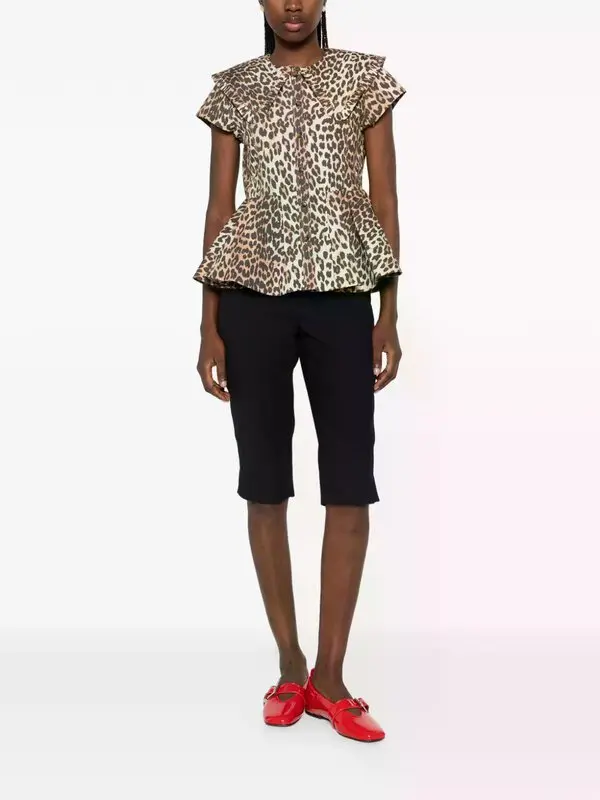GANNI Ruffled Leopard-print Top - Brown