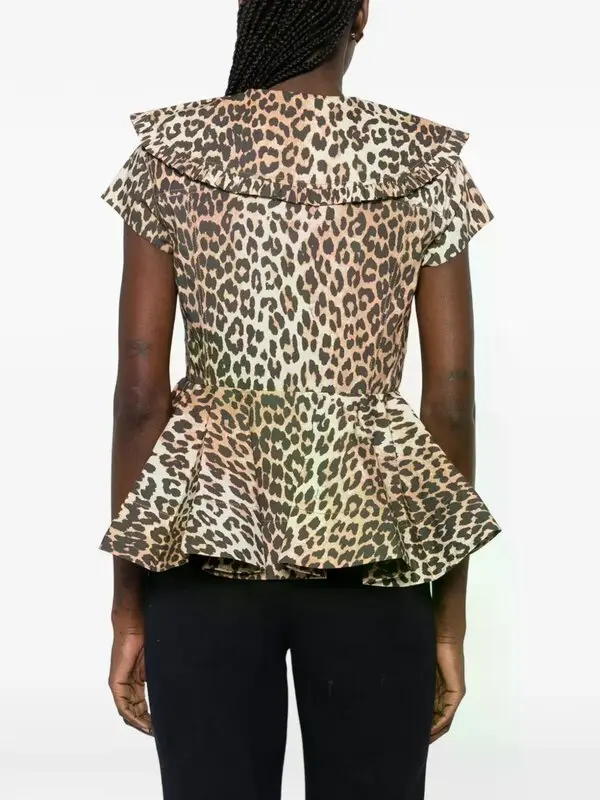 GANNI Ruffled Leopard-print Top - Brown