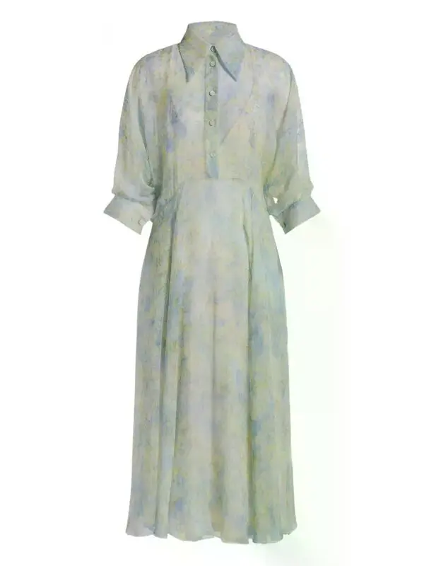 Alberta Ferretti Collared Floral Dress