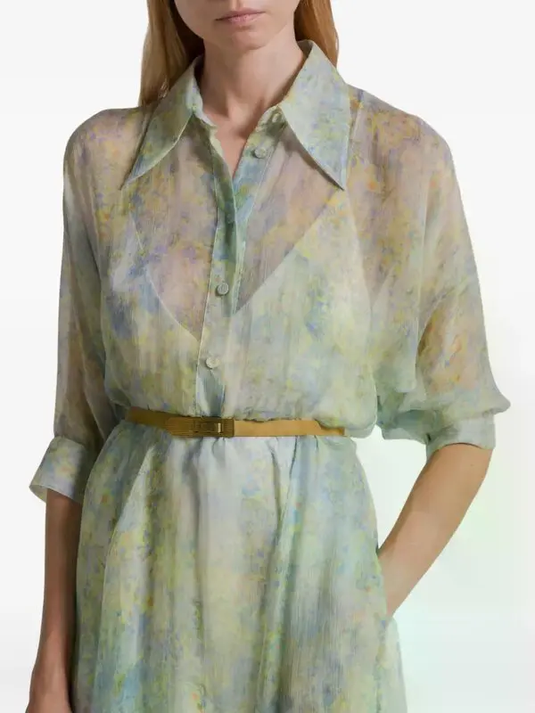 Alberta Ferretti Collared Floral Dress
